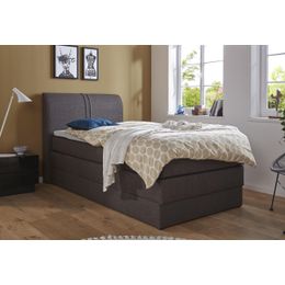 Boxspringbett Hapo, schwarz (schwarz, kunstleder), Liegefläche B/L: 100cm x 200cm, kein Härtegrad, Bonnell-Federkernmatratze, Kopfteil, seitliche Unterbox und Obermatratze sind mit pflegeleichtem Feinstrukturstoff in Leinenoptik (100% Polyester) oder Kunstleder bezogen;Die Oberseite der Unterfederung und die Ober- und Unterseite der Obermatratze sind jeweils mit einem rutschhemmenden Stoff aus 100