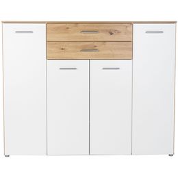 Hochkommode Home Affaire "Prato", beige (artisan, oak, nachbildung, weiß), B:156cm T:39cm, Hartfaserplatte, Holzwerkstoff, Kunststoff, Sideboards, Kombikommode, mit 2 Schubkasten