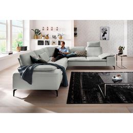 Ecksofa W.Schillig "valentinoo, Designsofa, elegant und bequem, L-Form", grau (grau z73), B:318cm H:83cm T:298cm, Longlife Xtra-Leder Z73: Naturwalkleder der Luxusklasse aus den erlesensten Rohh&auml;uten. Hautst&auml;rke 1, 1 &ndash; 1, 3 mm, Sofas, Ecksofa, mit Sitztiefenverstellung, Breite 318 cm