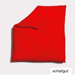 Bettbezug Schlafgut "Knitted Jersey uni, aus Bio-Baumwolle mit Elasthan, Reißverschluss", rot (rot deep), B:155cm L:220cm, Jersey, Obermaterial: 95% Baumwolle, 5% Elasthan, Bettbezüge, bügelfrei, Mix & Match Bettwäsche: passender Kissenbezug erhältlich