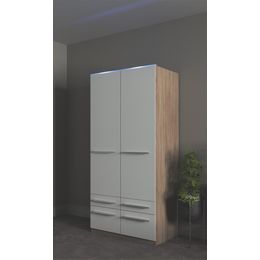 Kleiderschrank Priess "Schrank Garderobe Wäscheschrank Barcelona in 5 Breiten", weiß (struktureichefarben hell, weiß), B:94cm H:193cm T:54cm, Holzwerkstoff, Schränke, viel Stauraum, geräumige Schubkästen, mit Spiegel, MADE IN GERMANY