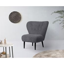 Sessel "Dinah", grau (dunkelgrau), B:84cm H:92cm T:83cm, 100% Polyester, LeGer Home by Lena Gercke, Sessel, Sessel Sessel mit Hocker Einzelsessel Ohrensessel mit Hocker Ohrensessel, Knopfheftung im R&uuml;cken, wahlweise mit oder ohne Hocker