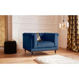 Sessel Home Affaire "Chamby", blau (dunkelblau), B:100cm H:71cm T:85cm, 100% Polyester;Samtoptik (100% Polyester), Scheuertouren >100.000, Pilling: 5, Sessel, Lounge-Sessel Einzelsessel, mit Holzrahmen unten und Steppung im Lehnenbereich