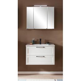 Badmöbel-Set Welltime "Lana", weiß (matt weiß), B:80cm H:200cm T:47cm, MDF, Kastenmöbel-Sets, Badezimmer-Set, 2-teilig, inkl. Waschbecken, 80 cm breit