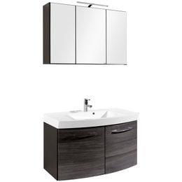 Badmöbel-Set Welltime "Florida", grau (grafitgrau, eiche rauchsilber), Kastenmöbel-Sets, Waschplatz Breite 100 cm und Spiegelschrank