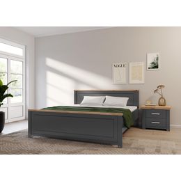 Bett "York Schlafen", grau (grau anthrazit, grau anthrazit, grau anthrazit), B:187,7cm H:93,2cm L:209cm, SET ONE BY Musterring, Betten, Doppelbett 180 x 200 cm, weiß/Eiche Nelson oder grau/Artisan-Eiche