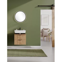 Badezimmer-Set Welltime "Welltime Möbel, Carlton Unterbecken-Set 2teilig, 60 cm, gestreift", schwarz (wotnaeiche, schwarz), B:60cm H:200cm T:35cm, Spanplatte, Kastenmöbel-Sets