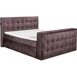 Boxspringbett "Richmond", lila (aubergine), B:203cm L:243cm, SET ONE BY Musterring, Komplettbetten, Boxspringbett, versenkbarer TV- Halterung mit Fernbedienung