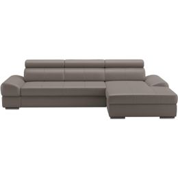 Sit & More Ecksofa SIT & MORE "Broadway L-Form", grau (grau, grau), B:284cm H:79cm T:171cm, Luxus-NaturLeder;Luxus-Kunstleder;NaturLEDER;Microfaser Primabelle (100% Polyester), Sofas, Ecksofa, inklusive Kopfteilverstellung, wahlweise mit Bettfunktion