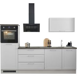 Küchenzeile BASIC BY BALCULINA "Marsi", weiß (küche: weiß, front: weiß, korpus: weiß matt, arbeitsplatte: metallic graubraun), B:260cm H:200cm T:60cm, Komplettküchen-Sets, Breite 260 cm, wahlweise mit E-Geräten, mit Soft-Close-Funktion