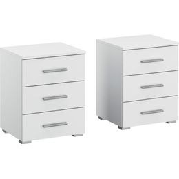 Nachtkommode Rauch "Base", weiß, B:40cm H:52cm T:40cm, Holzwerkstoff, Sideboards, 2er-Set, optional in moderner Hochglanz-Front
