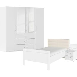 Schlafzimmer-Set Rauch "Komplettschlafzimmer Schlafzimmer EVELYN", weiß (alpinweiß), Bett 120x200cm + ohne Matratze, B/H: 120cm x 200cm, Bett 120x200cm, Holzwerkstoff, Schlafzimmermöbel-Sets, Schrank und Bett in 2 Breiten, Nachttisch mit Paneel MADE IN GERMANY