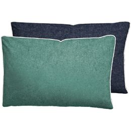 Kissenbezug Biberna "Hermal Flanell mit Reißverschluss, Melange-Optik, Wendekissenbezug", grün (schilf), B:40cm L:60cm, Flanell, Obermaterial: 100% Baumwolle, Kissenbezüge, Feinflanell, Made in Germany zertifiziert, kuschelig weich, mit Paspel
