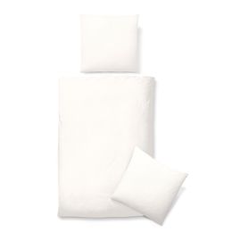 Bettwäsche Biberna "Romy", weiß, B/L: 135cm x 200cm, 1 Stk., 1 Stk., Seersucker, B/L: 80cm x 80cm, 2 Stk., Seersucker, Obermaterial: 100% Baumwolle, Bettwäsche, feine Streifen in Uni-Optik und kochfest