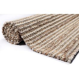 Wollteppich my home "Leevy, Wolle und Jute, handgewebt, Handweb Teppiche" Gr. 1, beige (sand), B:60cm H:25mm L:90cm, Jute, Wolle, Teppiche, schöne Streifenoptik, Wohnzimmer, Schlafzimmer, Esszimmer