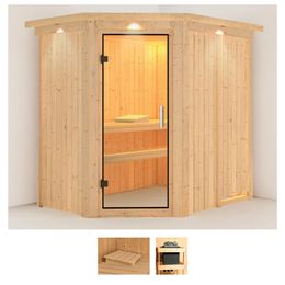 Sauna Karibu "Clara", beige (naturbelassen), ohne Ofen, (ohne Ofen), Saunen, ohne Ofen
