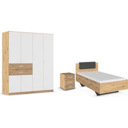 Schlafzimmer-Set Rauch "Komplettzimmer Komplettschlafzimmer Schlafzimmer-Set (3-St.) MAIKA", schwarz-weiß (eiche artisan, alpinweiß, lederoptik schwarz), Schrank Breite 181cm, Höhe 210 + ohne Matratze, B/H: 100cm x 200cm, Schrank Breite 181cm, Höhe 210, Holzwerkstoff, Schlafzimmermöbel-Sets, Schrank 3 Breiten, 2 Höhen, Bett 100 cm, Nachttisch MADE IN GERMANY