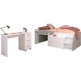 Jugendzimmer-Set Parisot "Parisot Milky 17", weiß, ohne Matratze, B/H: 90cm x 200cm, Schlafzimmermöbel-Sets, halbhohes Hochbett