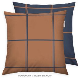 Kissenbezüge Tom Tailor HOME "new bedroom, LARGE CHECK, 40x40cm oder 40x80cm", blau (schwarz navy, rusty rot), B:40cm L:40cm, Flanell, Obermaterial: 100% Baumwolle, Kissenbezüge, mit Markenreißverschluss