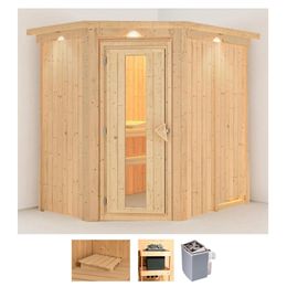 Sauna Karibu "Clara", beige (naturbelassen), Saunaofen, integrierte Steuerung, 9 kW, Saunen, 9 KW-Ofen mit integrierter Steuerung
