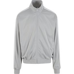 Trainingsjacke Urban Classics "Urban Classics Retro Tricot Track Jacket", Herren, Gr. L, grau (lightasphalt), 100% Polyester, gestreift, normal, amerikanischer Ausschnitt, Jacken