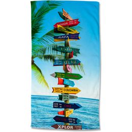 Strandtuch Good Morning "Beach Sign", bunt (multi), B:100cm L:180cm, Microfaser, Obermaterial: 100% Polyester, Handtücher, Mikrofaser, 100x180, Schnelltrocknend, Sommer, Strand, Erwachsene
