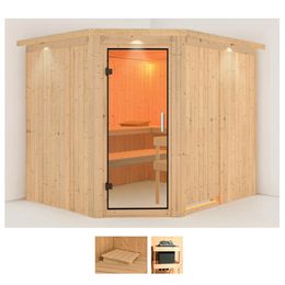 Sauna Karibu "Marit", beige (naturbelassen), ohne Ofen, (ohne Ofen), Saunen, ohne Ofen