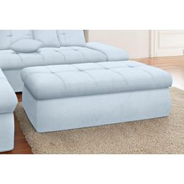 Hocker DOMO collection "NMoric", blau (pastelblau), B:136cm H:43cm T:64cm, Chenille (85% Polyester, 15% Acryl);Luxus-Microfaser (100% Polyester);Struktur ( 100% Polyester);Microfaser PRIMABELLE (100% Polyester), Hocker, Hocker mit Stauraum Polsterhocker, mit Stauraumfach, auch in Cord
