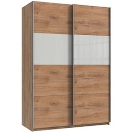 Schwebetürenschrank wimex "Bramfeld TOPSELLER Kleiderschrank", braun (plankeneiche, absetzung weißglas), B:135cm H:198cm T:64cm, Schränke, mit Glaselementen und zusätzlichen Einlegeböden, Topseller