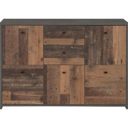Kommode FORTE "CHEST", grau (betonoptik dunkelgrau, old, wood vintage), B:114,1cm H:77,5cm T:29,6cm, Dekorfolie, FSC-zertifizierter Holzwerkstoff, Kunststoff, Metall, Sideboards, Breite ca. 114 cm