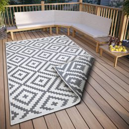 Teppich my home "Ronda Wendeteppich", grau (grau, creme), B:280cm, Kunstfaser, Teppiche, Sisal-Optik, Flachgewebe, In- und Outdoor, geometrisches Boho Design