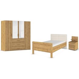 Schlafzimmer-Set Rauch "Komplettschlafzimmer Schlafzimmer EVELYN", braun (asteiche), Bett 120x200cm + ohne Matratze, B/H: 120cm x 200cm, Bett 120x200cm, Holzwerkstoff, Schlafzimmermöbel-Sets, Schrank und Bett in 2 Breiten, Nachttisch mit Paneel MADE IN GERMANY