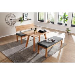 Essgruppe MASSIVLINE & MORE "Roberto", braun (kernbuche, polyester, grau, buchefarben), Polyester, ohne Kissen, Massivholz, Polyester, Sitzmöbel-Sets, Tisch-Platte massiv keilverzinkt