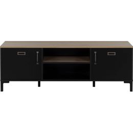 TV-Schrank GAMI "Manchester", schwarz (schwarz, eiche), B:136cm H:47cm T:40cm, Schränke, TV-Sideboard, mit 2 Türen und einer Niesche