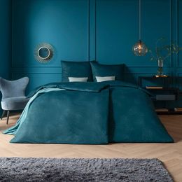 Bettwäsche Estella "Pippa", blau (petrol), B/L: 155cm x 220cm, 1 Stk., 1 Stk., Mako-Interlock-Jersey, B/L: 80cm x 80cm, 2 Stk., Mako-Interlock-Jersey, Obermaterial: 100% Baumwolle, Bettwäsche