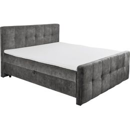 Boxbett ED EXCITING DESIGN "Valetta", grau (anthrazit), B:185cm L:224cm, 100% Polyester, Komplettbetten, Boxspringbett, mit Bettkasten, inkl. Topper