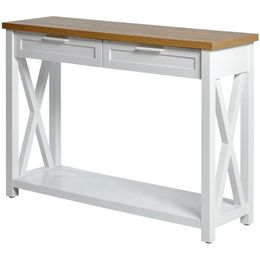Konsolentisch Jahnke "Chalet", braun (montana eiche, weiß, weiß, montana eiche), B:110cm H:77,2cm T:34cm, Tische, Konsolentisch mit 2 Schubladen und Ablage, Landhausstil, X-Design