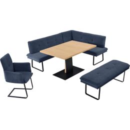 K+w Komfort & Wohnen Essgruppe K+W KOMFORT & WOHNEN "Giacomo III", blau (blau,), Flachgewebe Aquaclean 910, Ansteckplatte, Langer Schenkel links, Sitzmöbel-Sets, Essgruppe, wahlweise links oder rechts langer Schenkel 207cm, Freischwingersessel