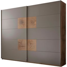 Schwebetürenschrank Schlafkontor "Capri", grau (wildeichefarben, basaltgrau), B:270cm H:225cm T:60cm, FSC-zertifizierter Holzwerkstoff, Schränke, Fronten mit edlen Applikationen in Hirnholz-Dekor