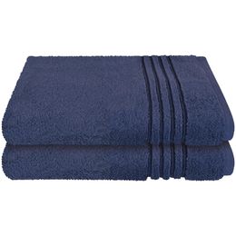 Duschtücher Schiesser "Milano aus 100% Baumwolle mit eleganter Bordüre in Hoch-Tief-Optik", blau (dunkelblau), B:70cm L:140cm, Frottier, Frottier, Handtücher, Made in Green