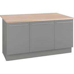 Kücheninsel Optifit "Bern", grau (küche: grau, korpus: basaltgrau, arbeitsplatte: akaziefarben), B:160cm, Komplettküchen-Sets, mit durchgehender Arbeitsplatte als Theke, Breite 160 cm