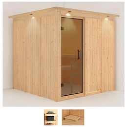 Sauna Karibu "Rodin", beige (naturbelassen), ohne Ofen, (ohne Ofen), Saunen, ohne Ofen