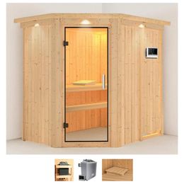 Sauna Karibu "Clara", beige (naturbelassen), Saunaofen, externe Steuerung, 9 kW, Saunen, 9 KW-Ofen mit externer Steuerung
