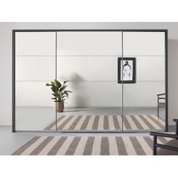 Schwebetürenschrank Rauch "Kleiderschrank Schrank Garderobe OTELI inkl. 3 Innenschubladen", grau (graumetallic), B:323cm H:214cm T:68cm, Holzwerkstoff, Schränke, mit Spiegelfront und Passepartout optional mit Beleuchtung