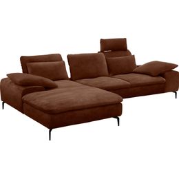 Ecksofa W.Schillig "valentinoo, Designsofa, bequem, elegant und zeitlos, L-Form", braun (macchiato z73), B:299cm H:83cm T:178cm, Longlife Xtra-Leder Z73: Naturwalkleder der Luxusklasse aus den erlesensten Rohh&auml;uten. Hautst&auml;rke 1, 1 &ndash; 1, 3 mm, Sofas, Ecksofa, inklusive Hocker, mit Sitztiefenverstellung, Breite 299 cm