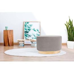 Hocker Kayoom "Nano 410, Hocker in stilvollem Design, ovale Form, mit Fuß aus Metall", grau (hellbraun, grau), B:55 H:43 T:35,5, Bezug: 100% Polyester (Samt) Korpus: MDF, Kiefer Sockel: Stahl, Hocker, Gold Akzente, Bequem, Modern, mit pflegeleichtem Stoffbezug