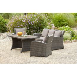 Gartenlounge-Set Konifera "Siros", braun (braun, beige,), Polyrattan, Sitzmöbel-Sets, Gartenmöbel-Set, Polyrattan, Stahl, Tischplatte aus Nonwood, geeignet für 5 Personen