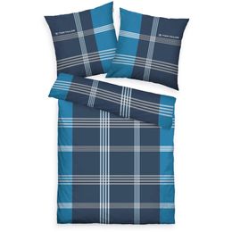 Bettwäsche Tom Tailor HOME "Ole", blau (blau, marine), B/L: 155cm x 220cm, 1 Stk., 1 Stk., Renforcé, B/L: 80cm x 80cm, 2 Stk., Renforcé, Obermaterial: 100% Baumwolle, Bettwäsche, karierte Bettwäsche aus Baumwolle, mit Reißverschluss