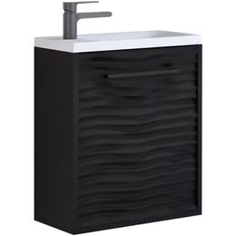 Waschtisch Welltime "Canada", schwarz (graphit schwarz matt, graphit schwarz matt), B:40cm H:48cm T:22cm, MDF, Waschtische, Badmöbel Wellenstruktur, Breite 40cm Gästebad Waschtisch mit Becken