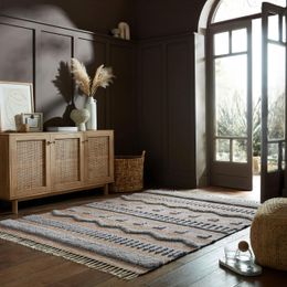 Teppich FLAIR RUGS "Medina, mit abstraktem Streifenmuster", beige (natur, grau), B:160cm H:12mm L:230cm, Baumwolle, Jute, Wolle, Teppiche, Boho-Look, aus Naturfasern wie Wolle & Jute